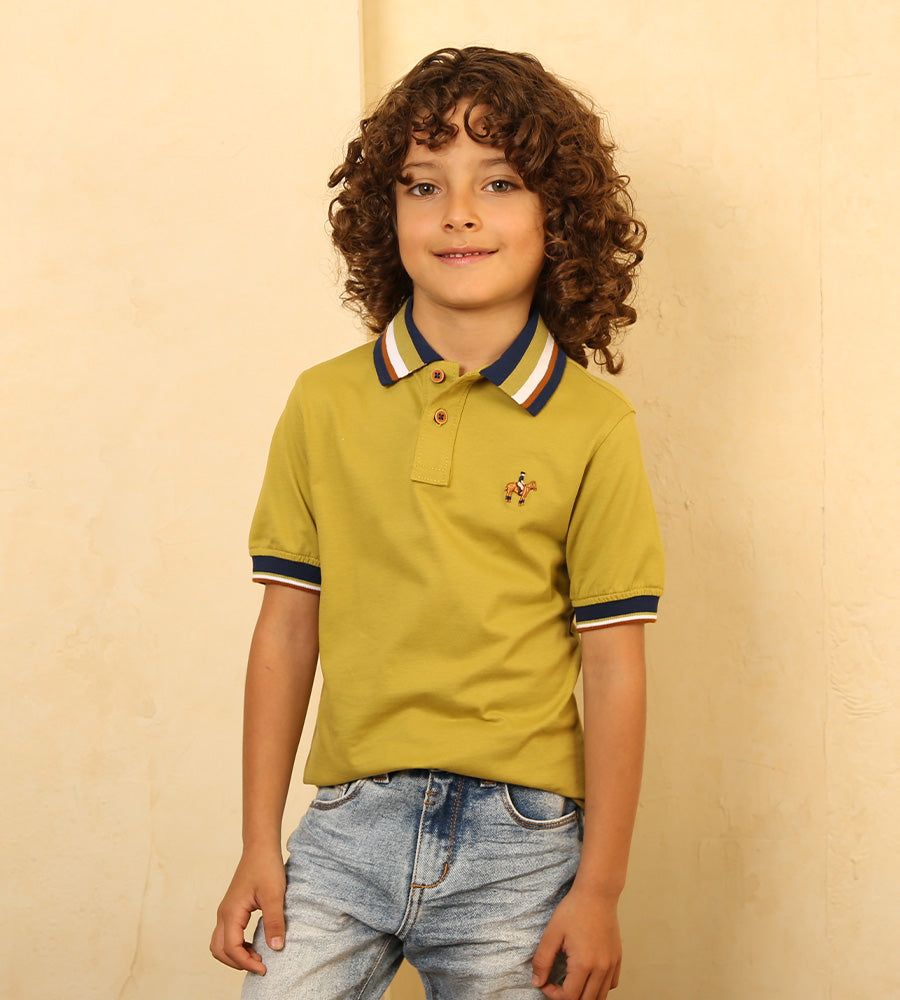 Polo Contraste Verde Oliva Para Niño | Polo club Colombia