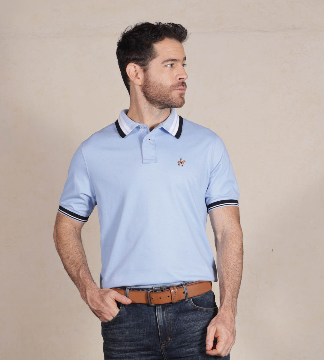 Polo Contraste Color Azul Celeste Para Hombre | Polo club® Colombia ...